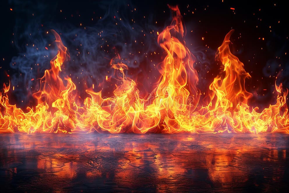 Illustration of Fire Flames Isolated on Black Background, Panoramic ...