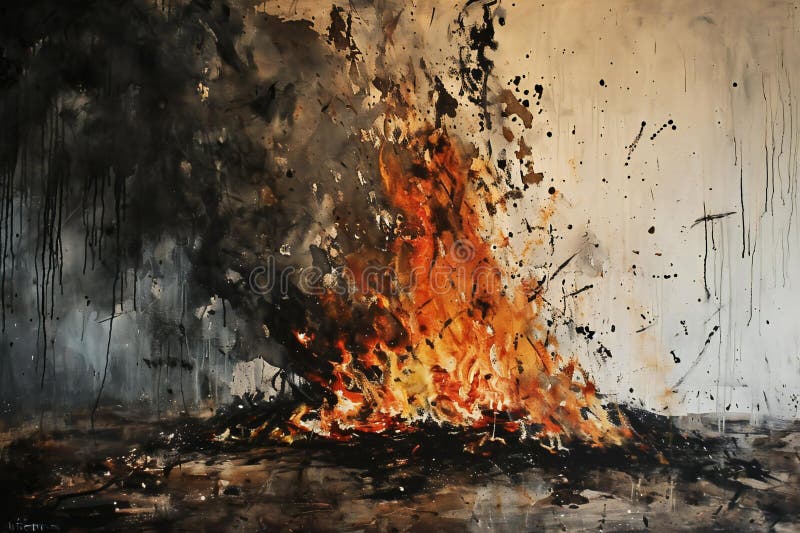 Fire and Flames on the Wall of the Building, Abstract Background Stock ...