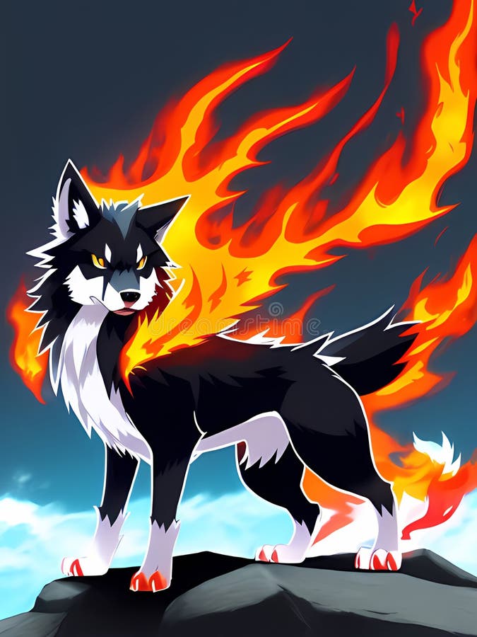 Anime Fire Wolf Pup