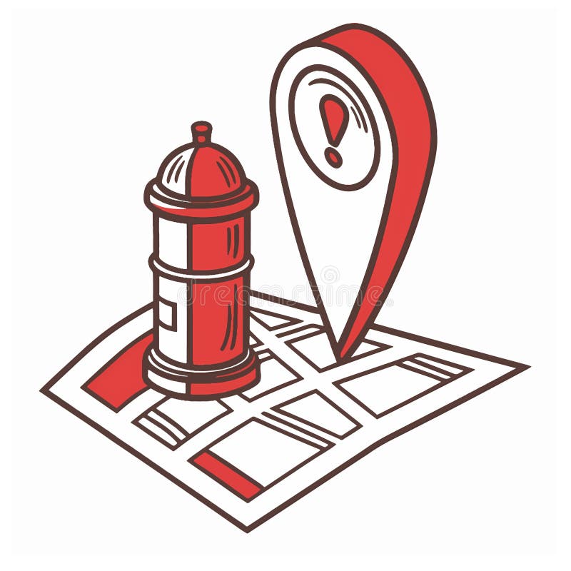 Illustration of Fire Hydrant and Map with Location Pin Symbol Stock ...