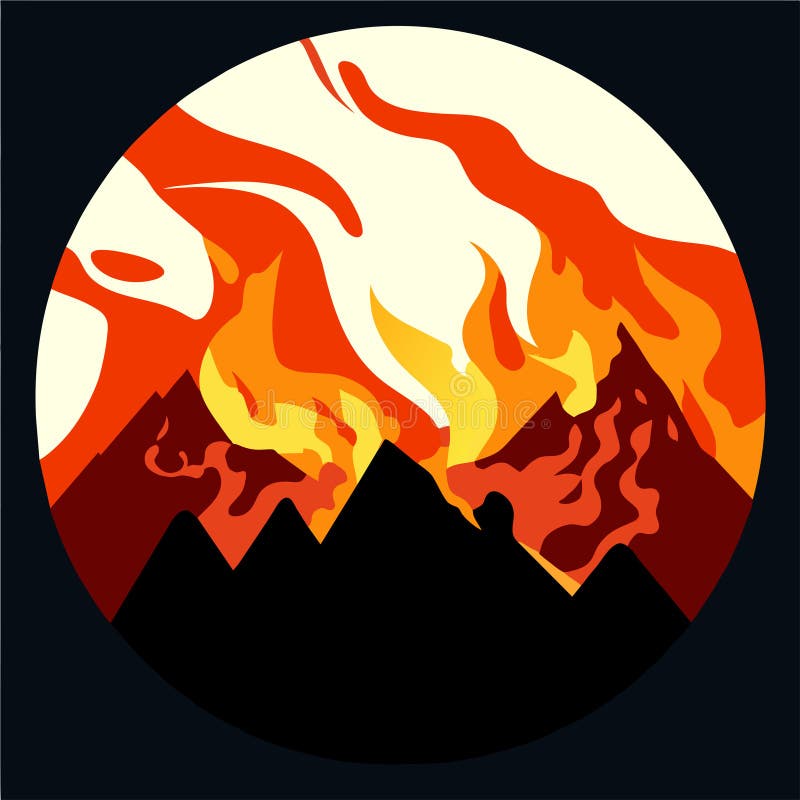 Illustration of a Fire in the Mountains. Vector Illustration in a Flat ...