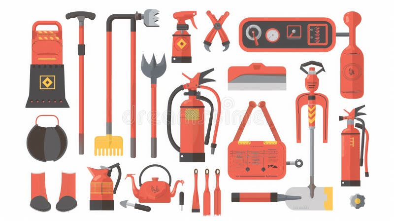 Illustration of Fire Safety Equipment and Tools on White Background ...