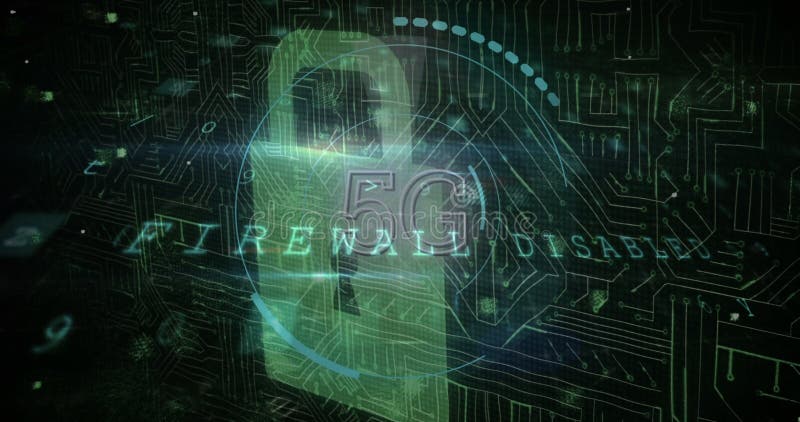 Illustration of Firewall Disable, 5g Text Over Padlock Against Circuit ...