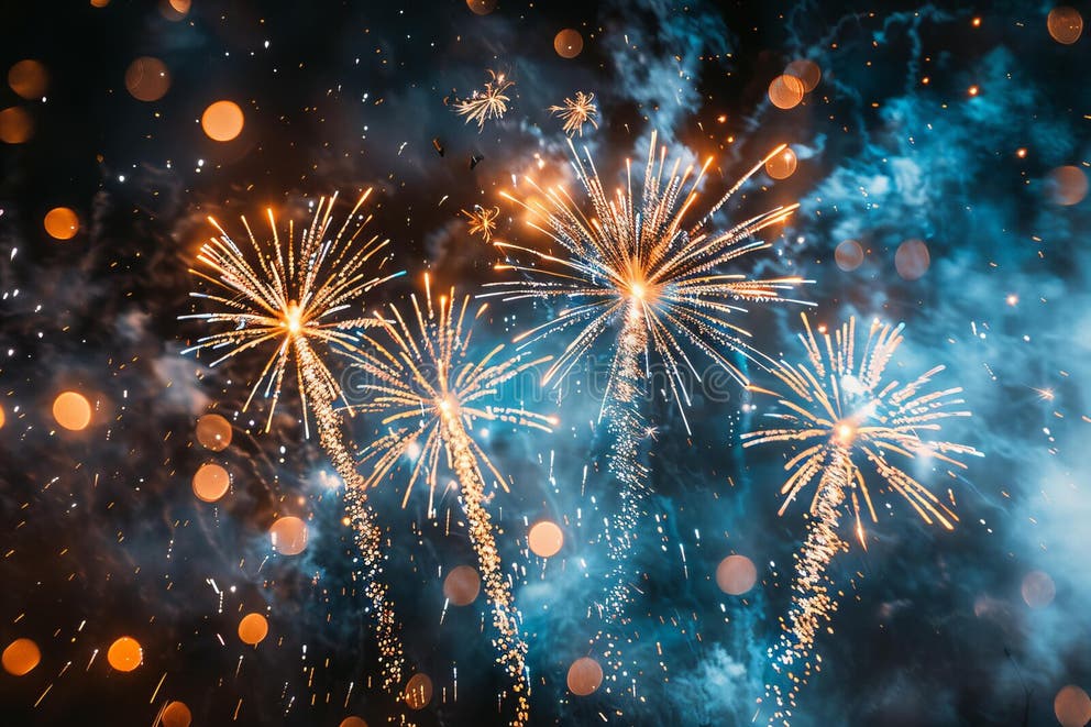 Illustration of Fireworks Lit Up in the Night Sky, High Quality, High ...