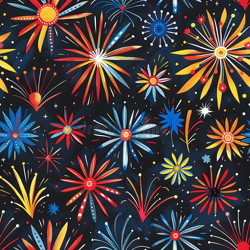 Illustration of Fireworks in a Repeating Pattern Stock Illustration ...