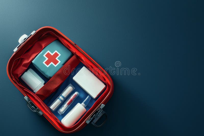 An Illustration of a First Aid Kit with a Red Coat, Bandages, and ...