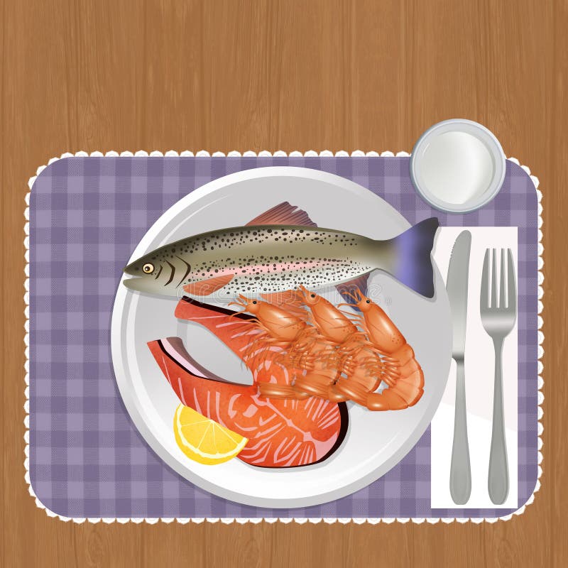 Fish menu in the plate stock illustration. Illustration of cutlery ...