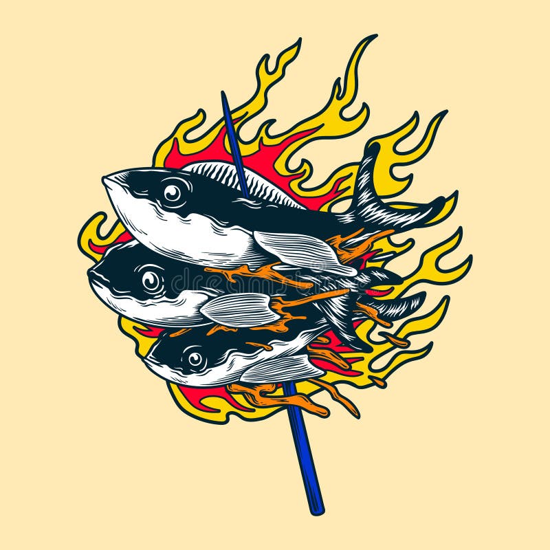 Illustration of Fish on a Stick Stock Illustration - Illustration of ...