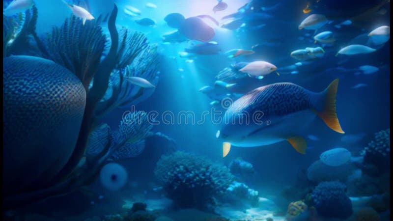 Fish Swimming Under the Deep Blue Sea by Generative AI Stock Video ... Fish Swimming Under the Deep Blue Sea by Generative AI Stock Video ...