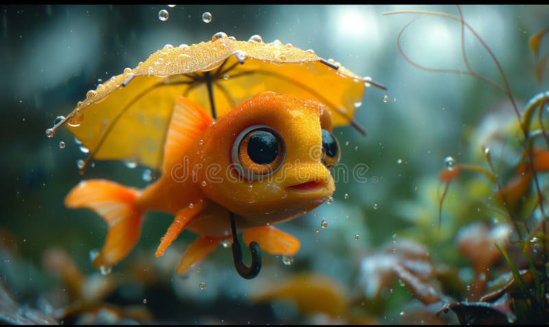Illustration of a Fish with an Umbrella Underwater. Stock Image - Image ...