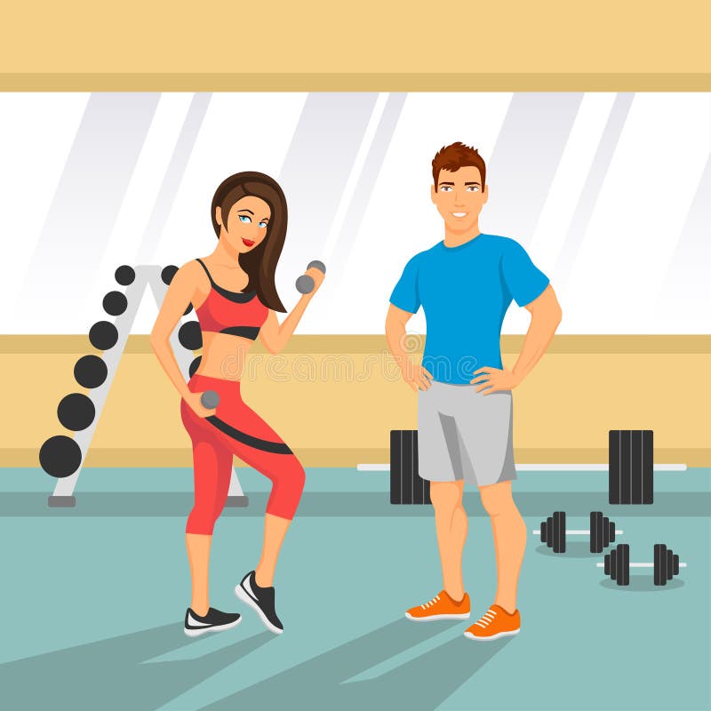 Illustration of a Fit Couple in an a Gym. Stock Vector - Illustration ...