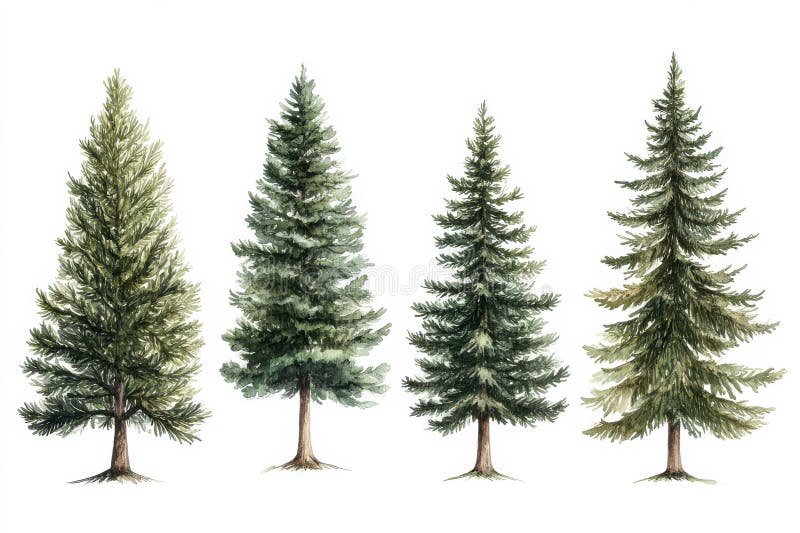 Illustration of Five Different Types of Pine Trees Showcasing Diverse ...