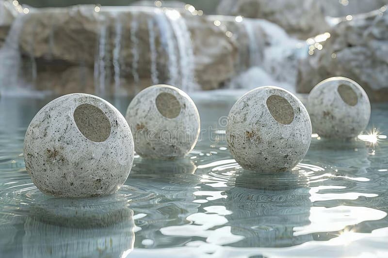 Five Spheres Sitting in a Body of Water, High Quality, High Resolution ...