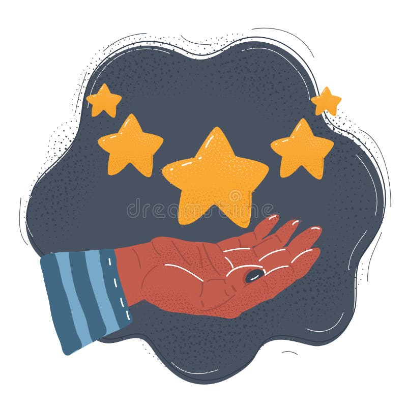 Illustration of Five Star Rating in Human Hand on Dark Backround. Stock ...