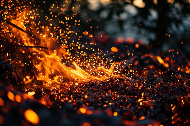 Flames of Fire in the Forest at Sunset, Fire Background Stock ...