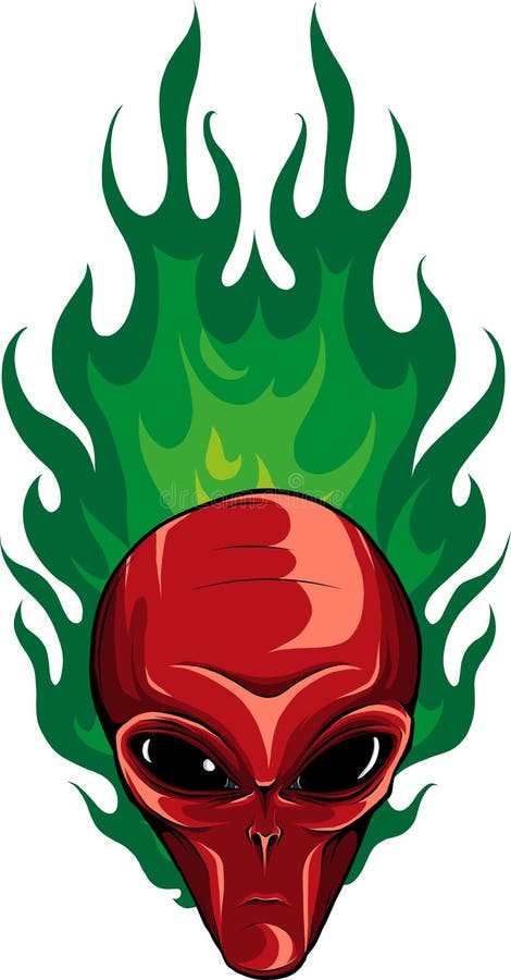Vector Illustration of Flaming Alien Head on White Background Stock Vector - Illustration of ...