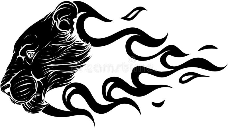 Black Silhouette of Flaming Fire Lion Head Stock Vector - Illustration ...