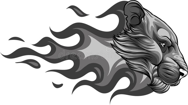 Monochromatic Illustration of Flaming Fire Lion Head Stock Vector ...