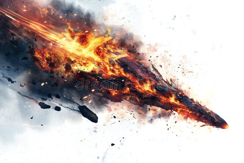 Flaming Meteorite on a White Background, Rendering Stock Illustration ...