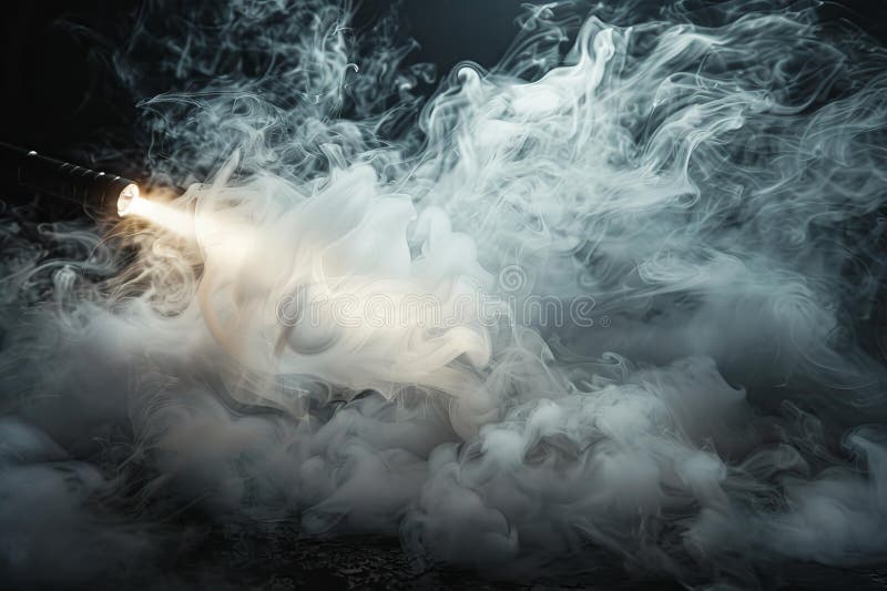A Flashlight Beam Shining through Smoke on Black Background. the Light ...