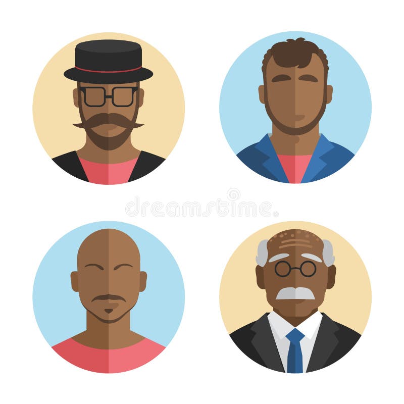 Illustration of Flat Design African American Men Icons Collection ...