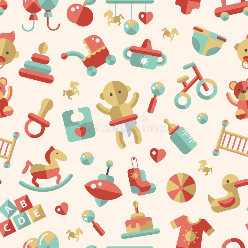 Illustration of Flat Design Cute Baby Pattern with Stock Vector ...
