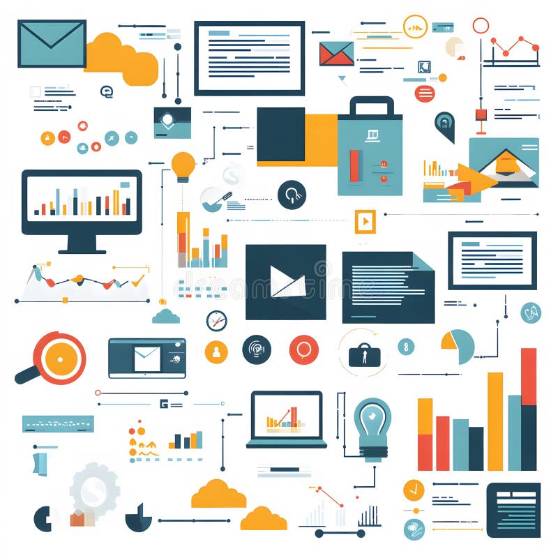 Illustration of Flat Design Elements of Digital Business Analytics and ...