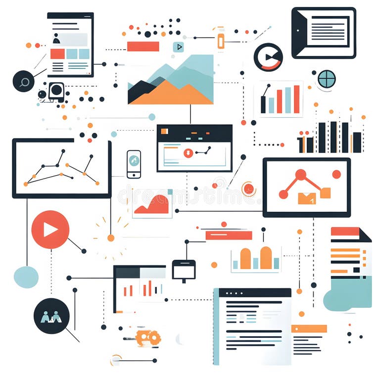Illustration of Flat Design Elements of Digital Business Analytics and ...