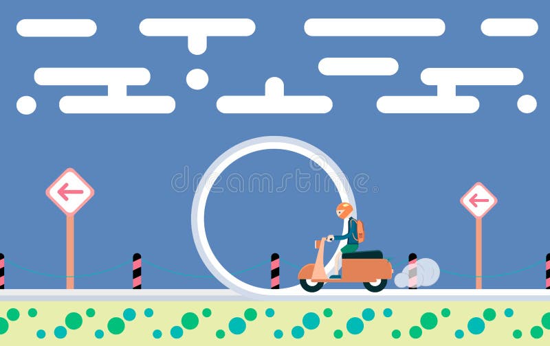 Illustration in Flat Design. Forward on Scooter through the Loop Stock ...