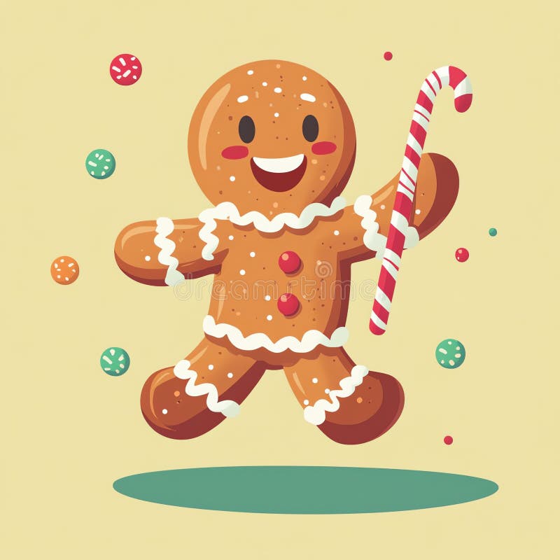 Illustration Flat Design Style Cute Gingerbread Man Holding a Candy ...