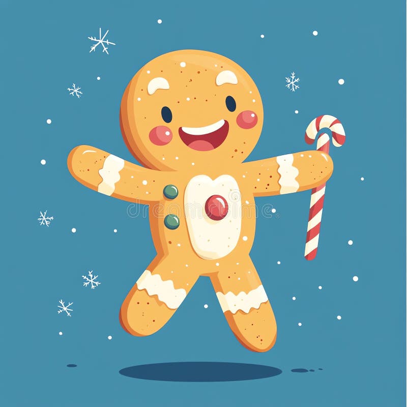 Illustration Flat Design Style Cute Gingerbread Man Holding a Candy ...