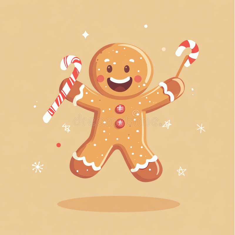 Illustration Flat Design Style Cute Gingerbread Man Holding a Candy ...