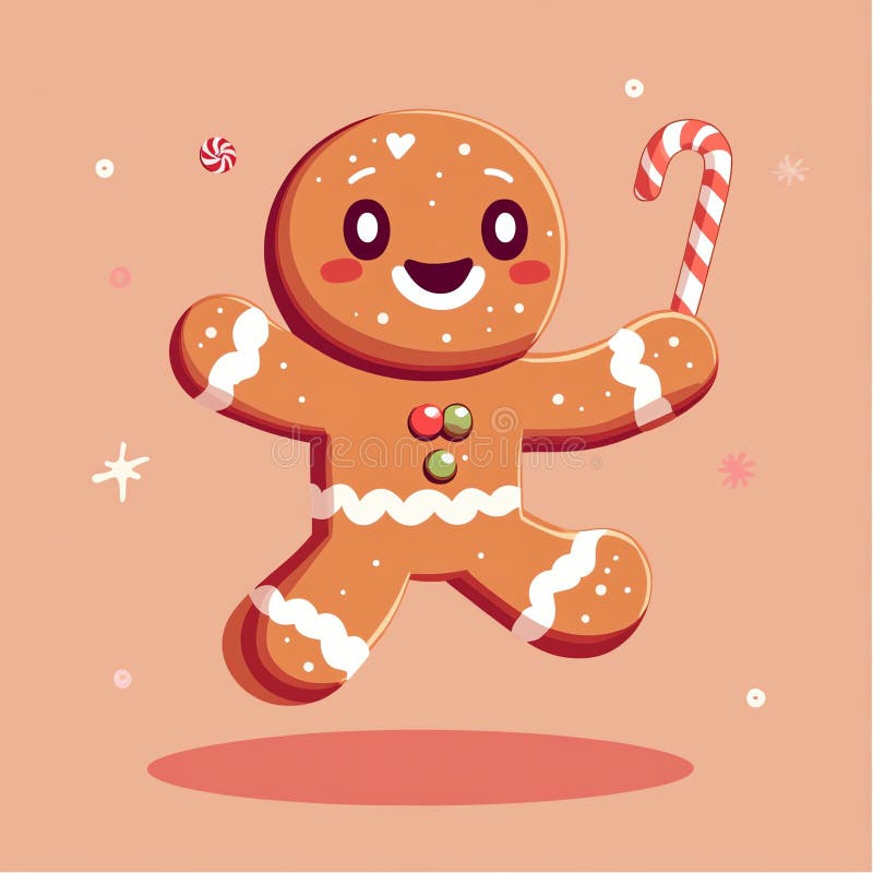 Illustration Flat Design Style Cute Gingerbread Man Holding a Candy ...