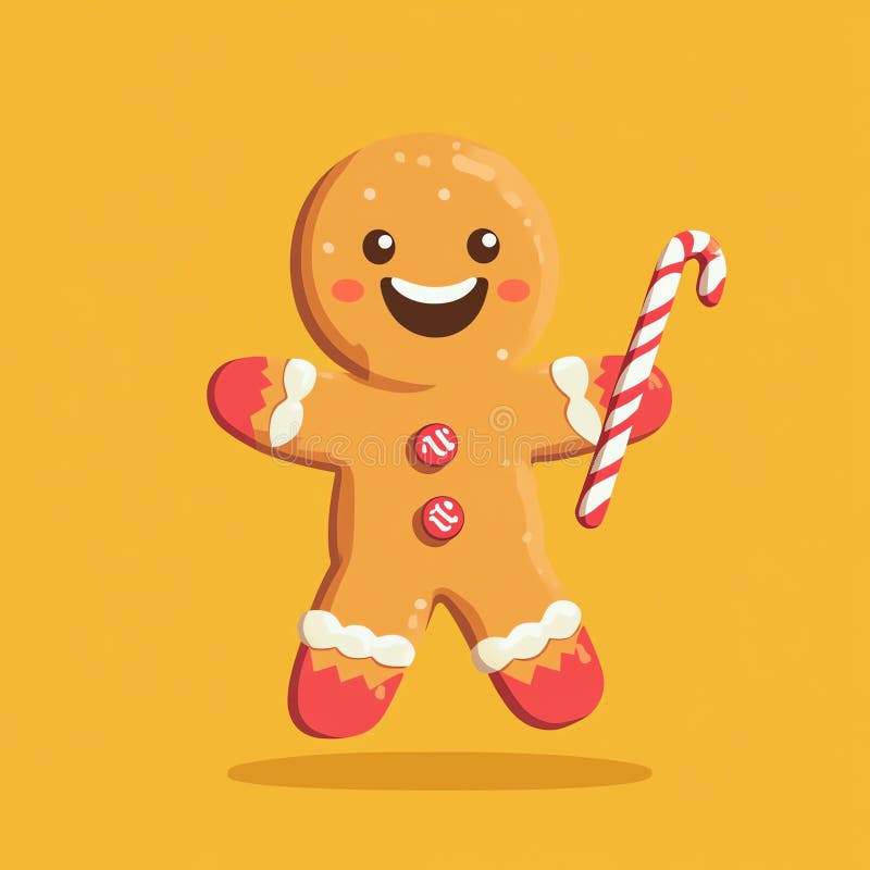 Illustration Flat Design Style Cute Gingerbread Man Holding a Candy ...