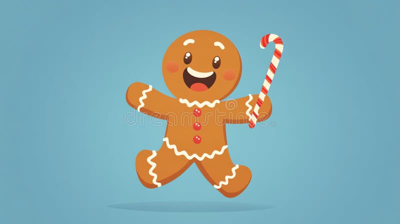 Illustration Flat Design Style Cute Gingerbread Man Holding a Candy ...