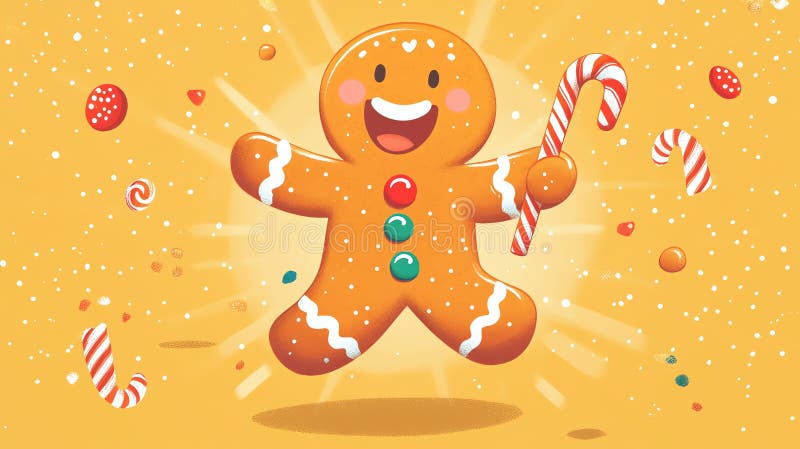 Illustration Flat Design Style Cute Gingerbread Man Holding a Candy ...