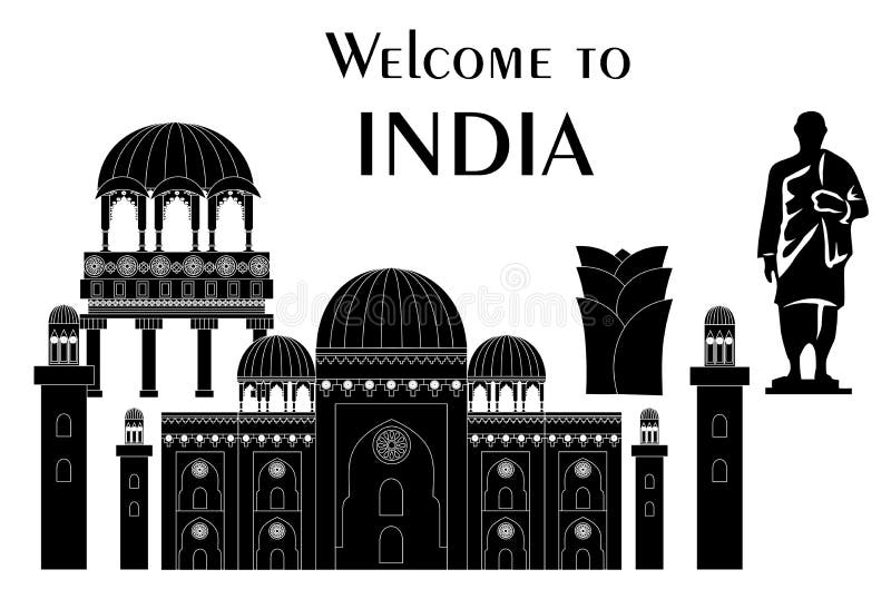 Illustration in Flat Design Style with Some Sights of India. Stock ...