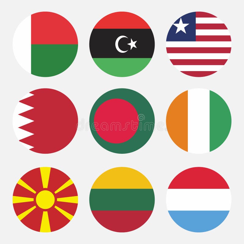 Illustration of a Flat Design Template Set of Nine Rounded Country ...