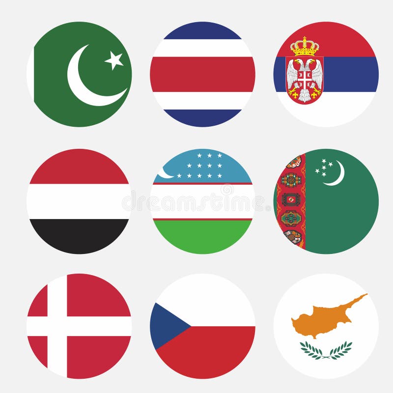 Illustration of a Flat Design Template Set of Nine Rounded Country ...