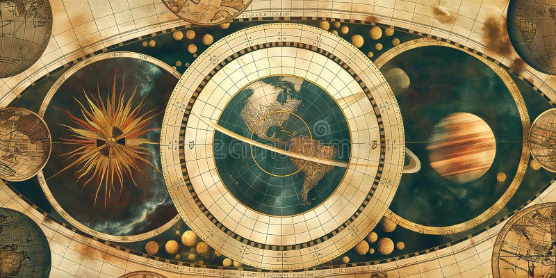 Illustration of a Flat Earth Model with Vintage Elements, Depicting ...
