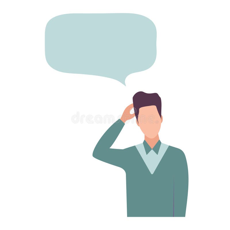 Illustration, Flat Style, Man Thinks. Man with Thoughts on a White ...