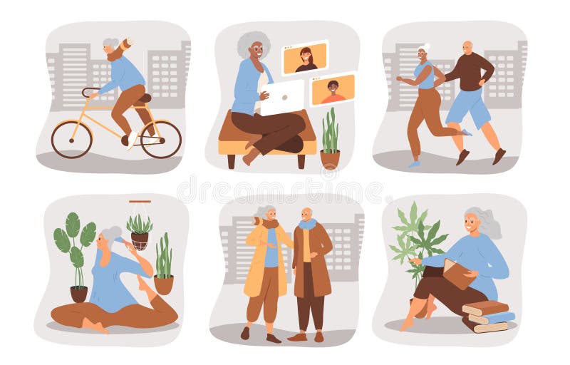 Illustration in Flat Style. a Set of Pictures on the Theme of Active ...