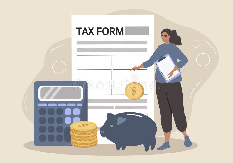 Illustration in a Flat Style on the Theme of Taxes, Filling Out Tax ...