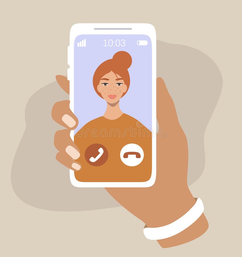 Illustration in a Flat Style on the Theme of Video Calls Via a ...