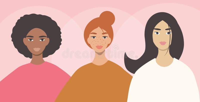 Illustration in Flat Style - Three Women of Different Races, Female ...