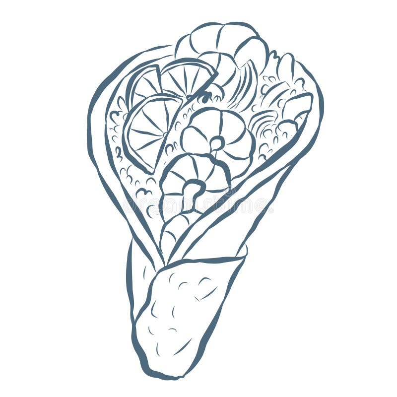 Illustration of Flatbread with Shrimps. Vector Graphic Stock ...