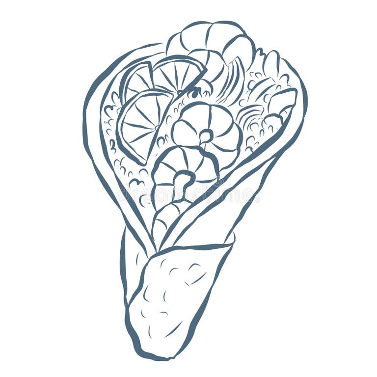 Illustration of Flatbread with Shrimps. Vector Graphic Stock ...