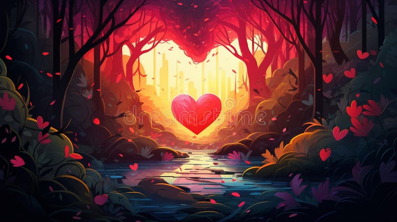 An Illustration of a Floating Heart in the Forest AI Generated Stock ...