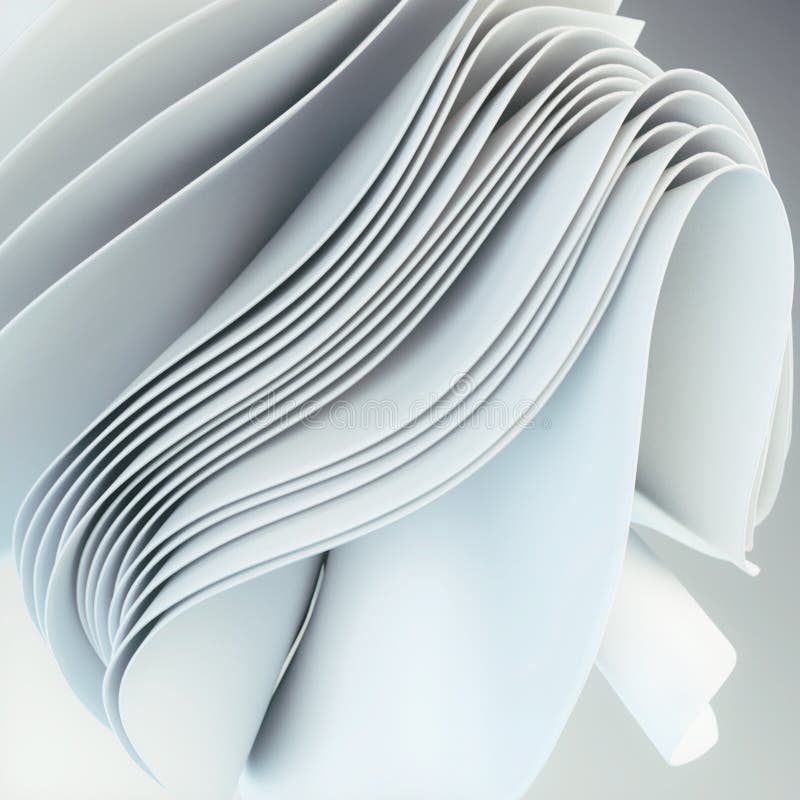 Illustration with Floating Stack of Wavy White Fabric Stripes. 3d ...