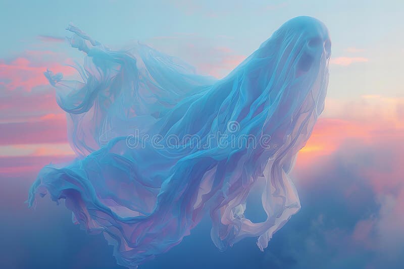 Illustration of Floating White Sheet Ghost Against a Gradient Blue and ...